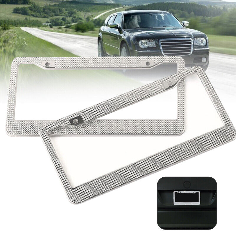 2PCS Bling License Plate Frame Glitter Crystal Sparkling Rhinestone ...