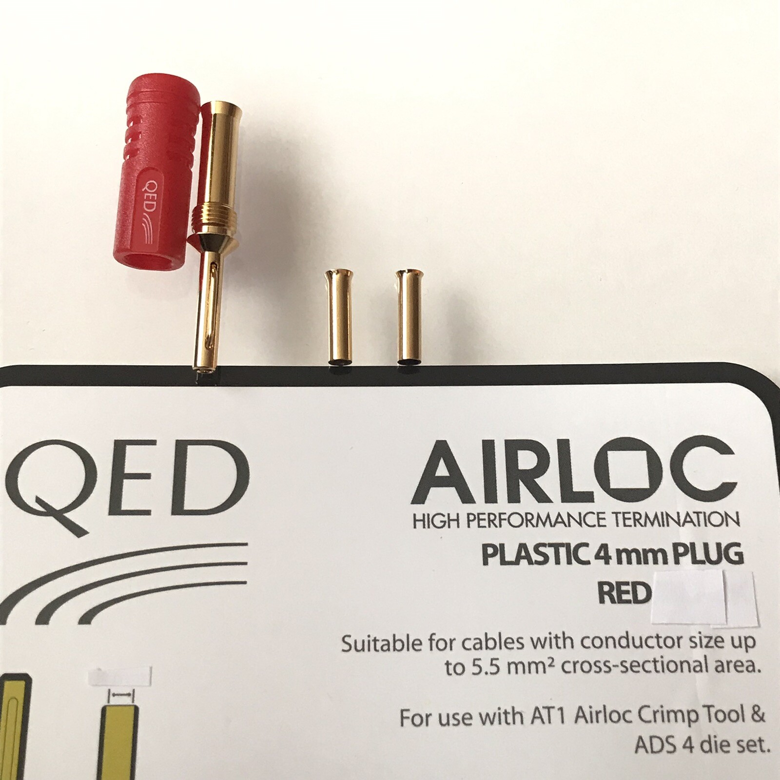 1 x Genuine QED 4mm Airloc Crimp Banana Plug Connector RED - Inc Shims ...