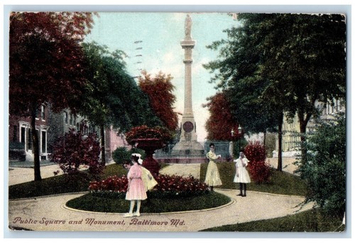 1908 Scenic Public Square Monument Children Baltimore Maryland Vintage ...
