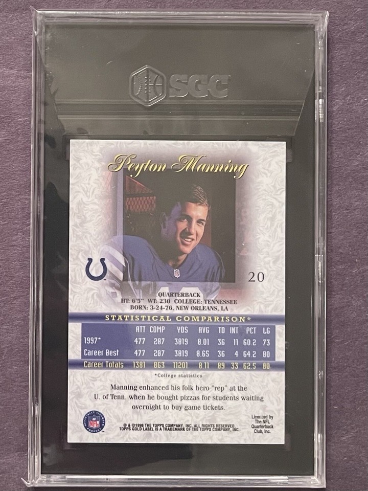 1998 Topps Gold Label Class 1 Peyton Manning Rookie SGC 10 Gem Mint | eBay