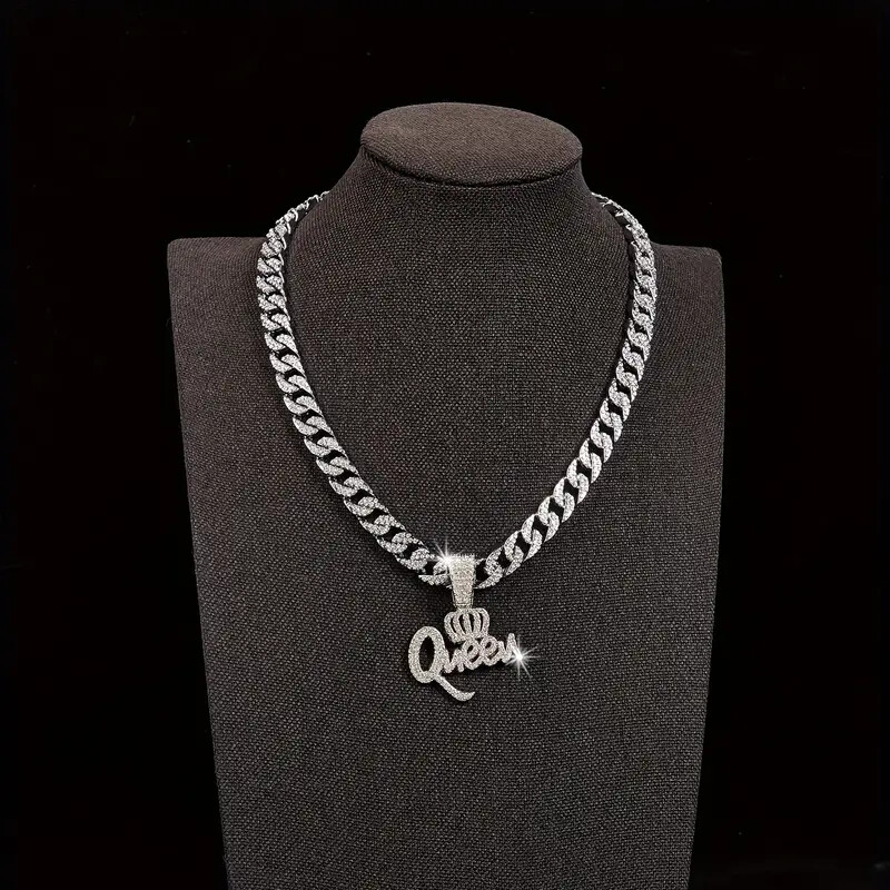 Queen Crown Hip Hop Pendant 18" Iced Cubic Zirconia Cuban Chain Women ...