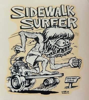 NOS 1960's Ed Big Daddy Roth Sidewalk Surfer Decal Hot Rod Kustom Rat ...