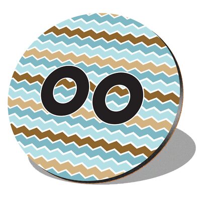 1 x Round Coaster - Letters OO Blue Waves Geometry Zigzag Color Initial ...