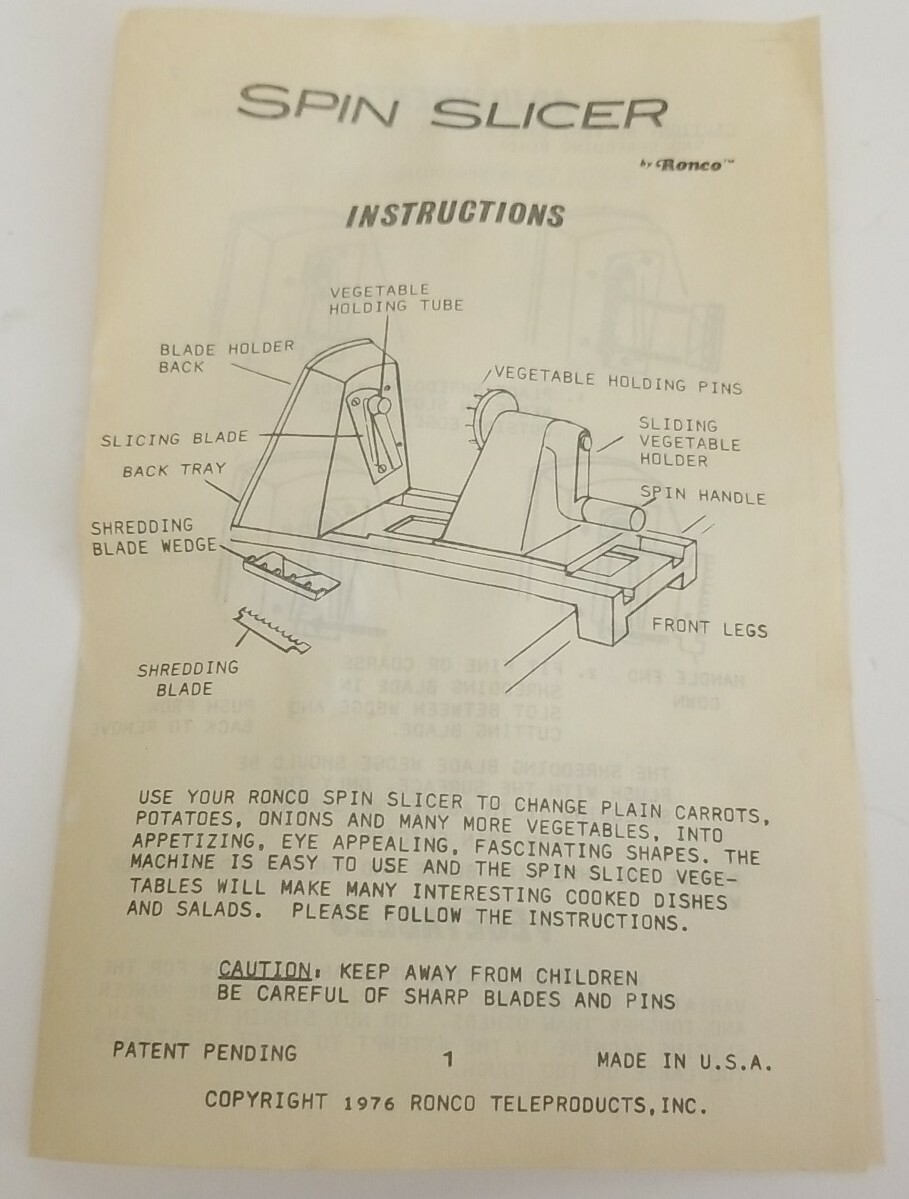 Vintage - Spin Slicer by Ronco (1976) Moulin Rotatif The Fancy Food ...