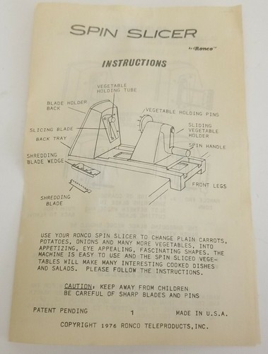 Vintage - Spin Slicer by Ronco (1976) Moulin Rotatif The Fancy Food ...