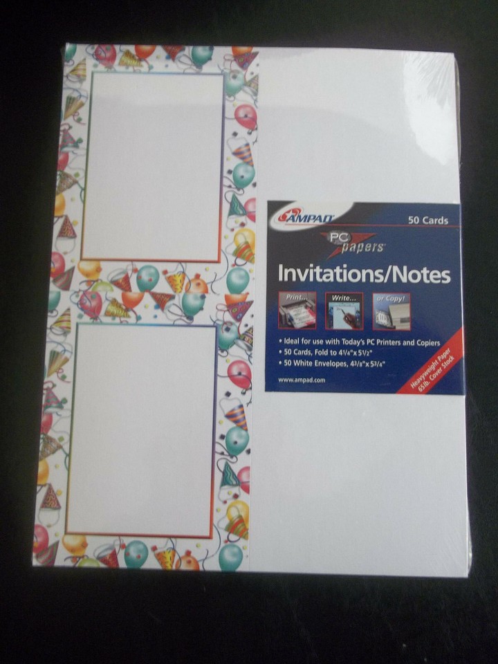 Ampad PC Paper Print Your Invitations/Notes 50 Cards Print, Write Or ...