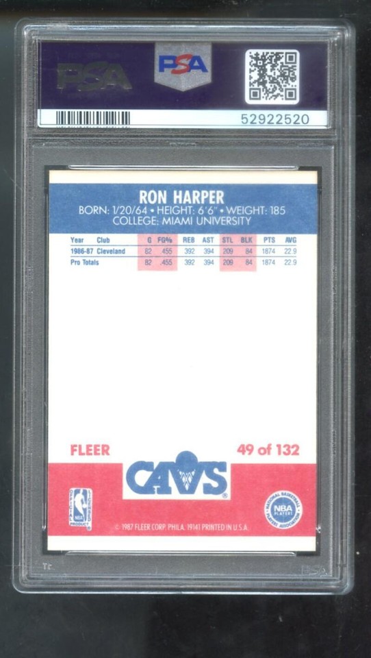 1987-88 Fleer #49 Ron Harper ROOKIE RC PSA 7 Graded Basketball Card NBA ...