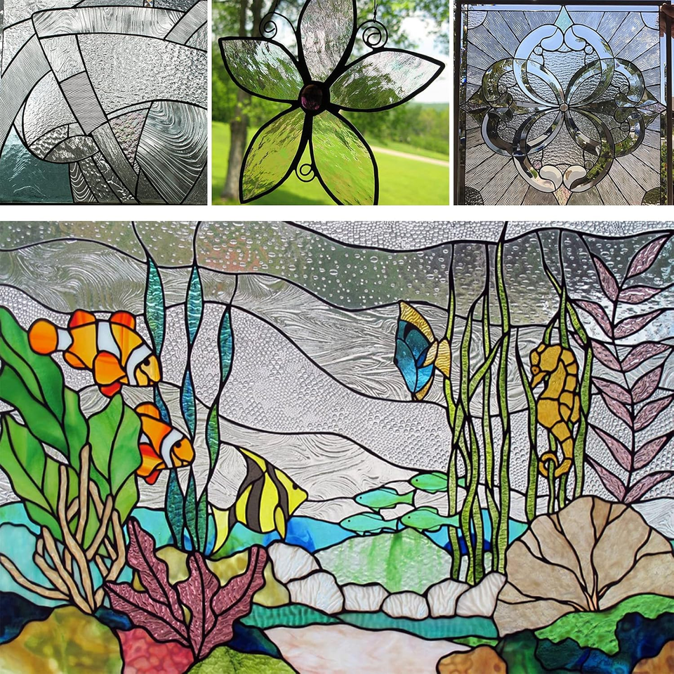 6 Sheets Large Clear Textured Stained Glass - Transparent, Ripple ...
