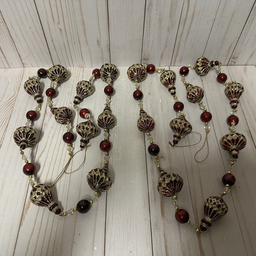 Red & Gold Christmas Garland Strands Set of 2 Gems Glitter 4 Feet Long ...