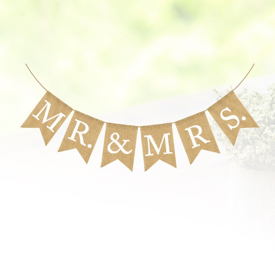 Retro Wedding Party Burlap Banner White Letter Printing Bunting Linen ...