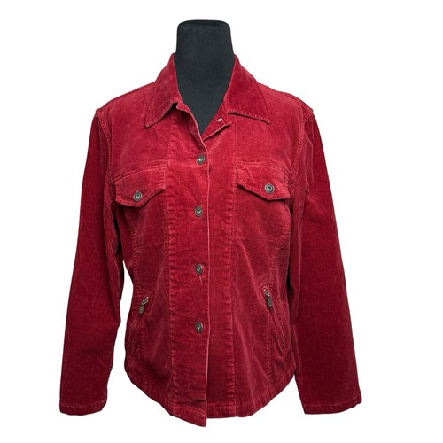 Red Corduroy Jacket Christopher & Banks Women SZ M Pockets Long Sleeve ...