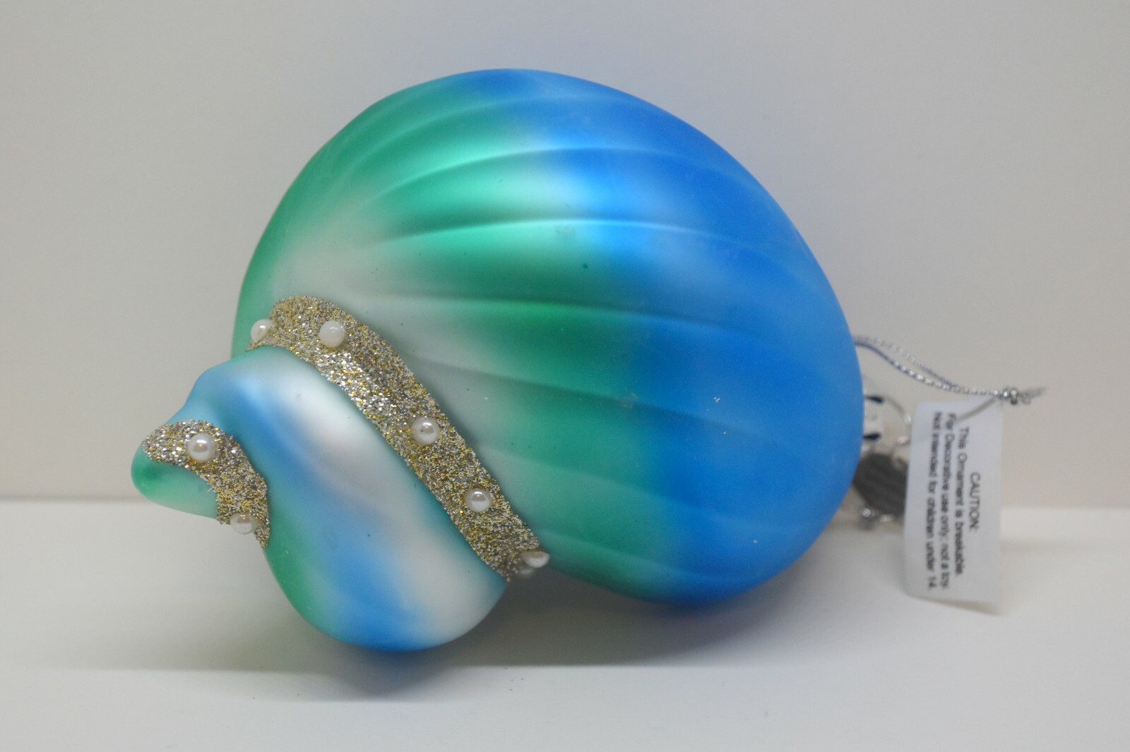Blown Glass Sea Conch Tropical Shell Blue / Green Bejeweled Christmas ...