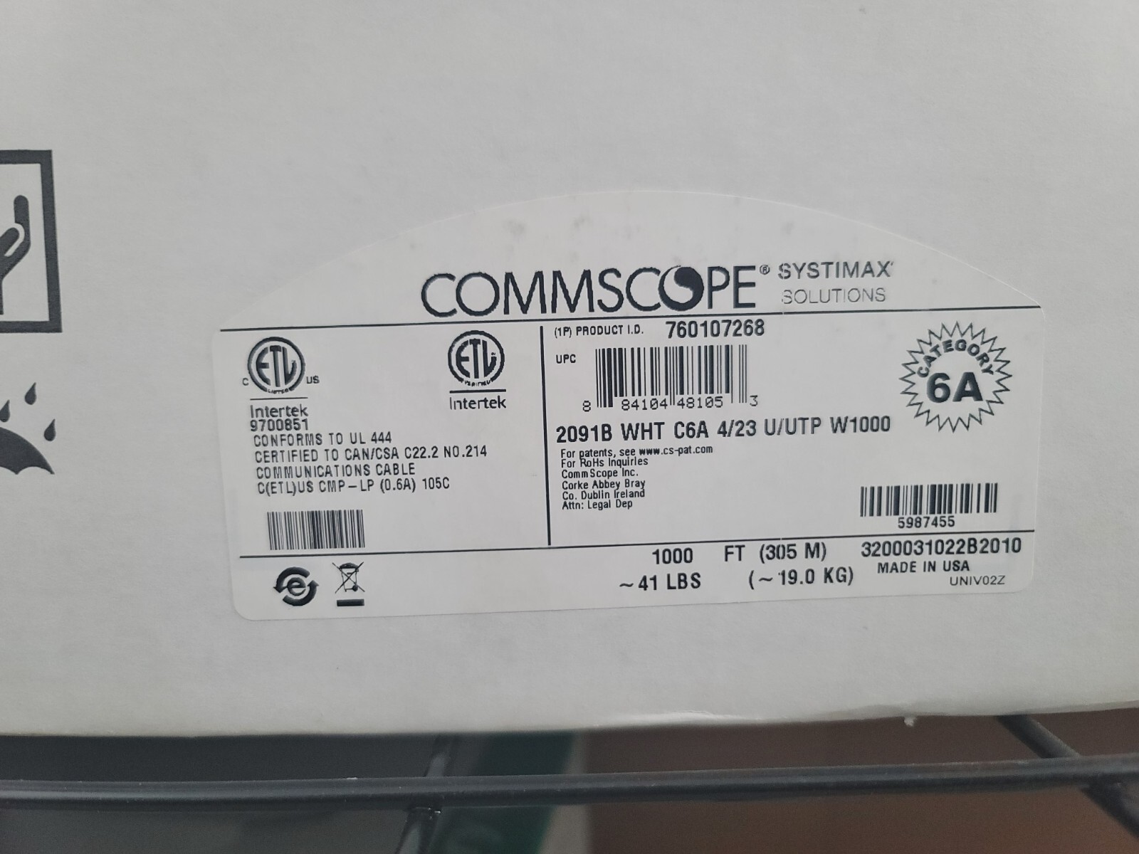 Commscope Systimax GigaSPEED Cat6A U/UTP Plenum Network Cable White ...