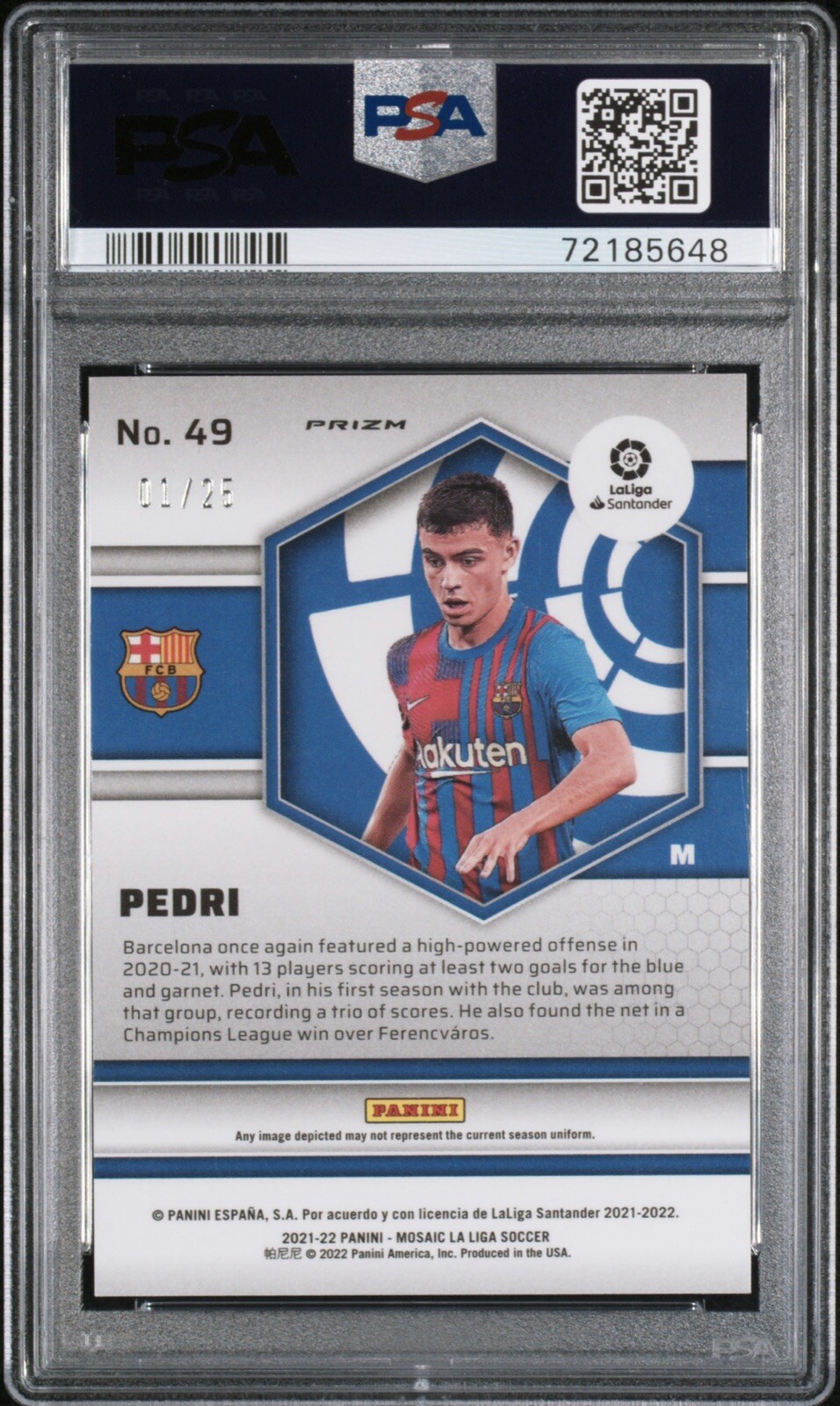 Pedri 2021-22 Panini Mosaic 01/25 SSP La Liga Orange Fluorescent Psa 10 ...