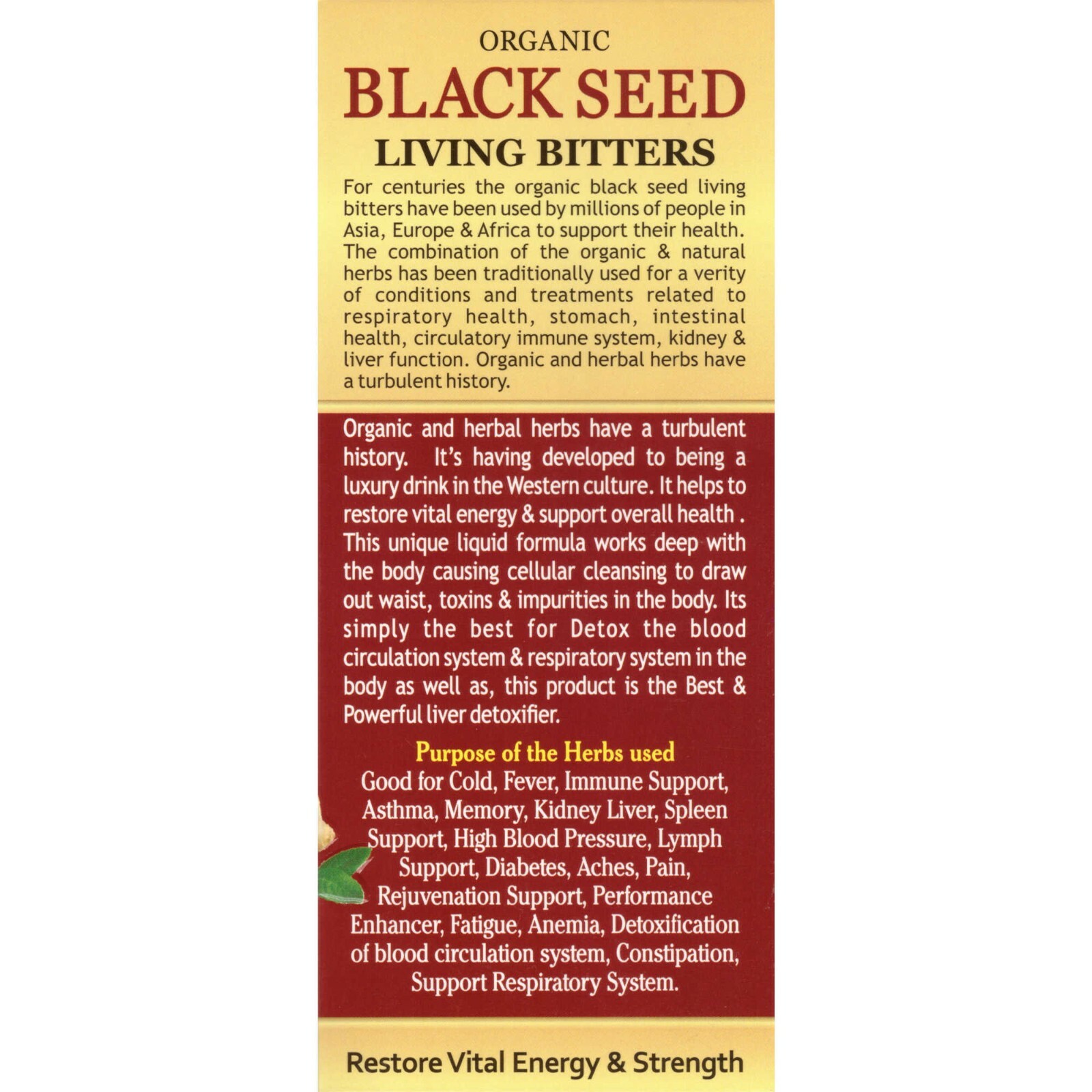 Organic Black Seed Living Bitters Detox Lower Cholesterol & Blood ...
