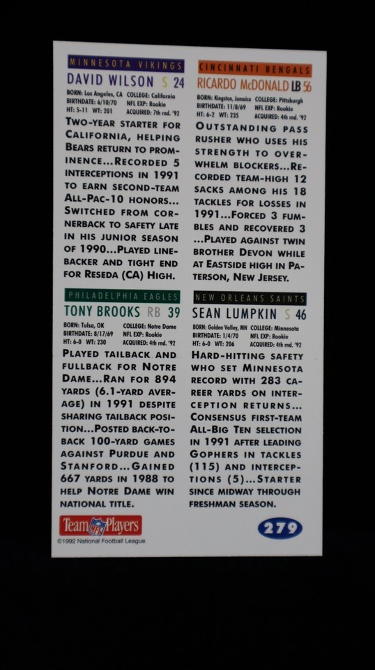 1992 Ricardo McDonald David Wilson Sean Lumpkin Tony Brooks GameDay ...