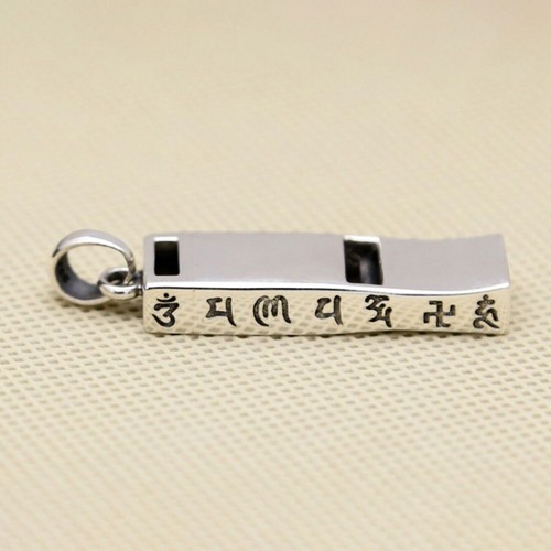 1PC Solid 925 Sterling Silver Men Women Glossy Mantra Square Whistle ...