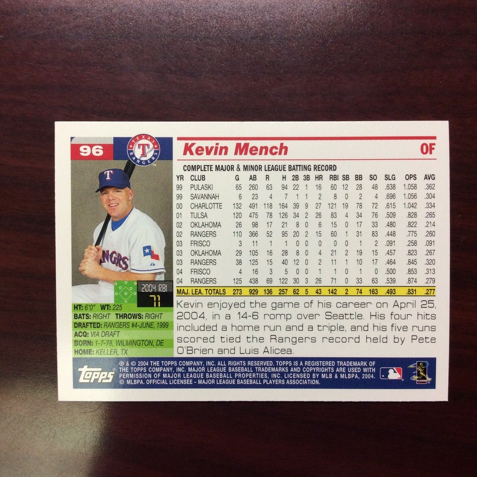 2005 Topps #96 Kevin Mench Texas Rangers | eBay