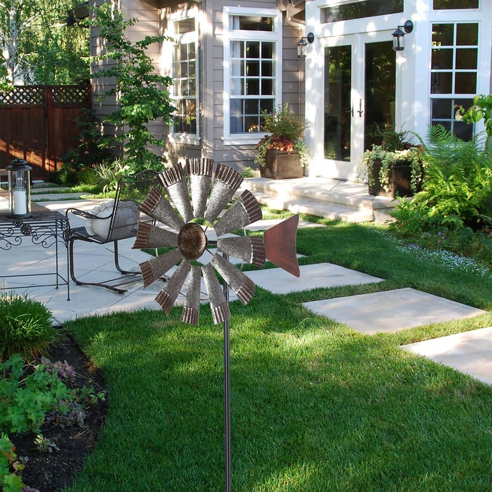 Wind Spinners Outdoor，Metal Vintage Style Single Sided Silver Windmill ...