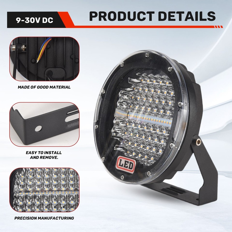 7 Inch 300W Offroad LED Work Light Bar White+Amber, Round Spotlight ...