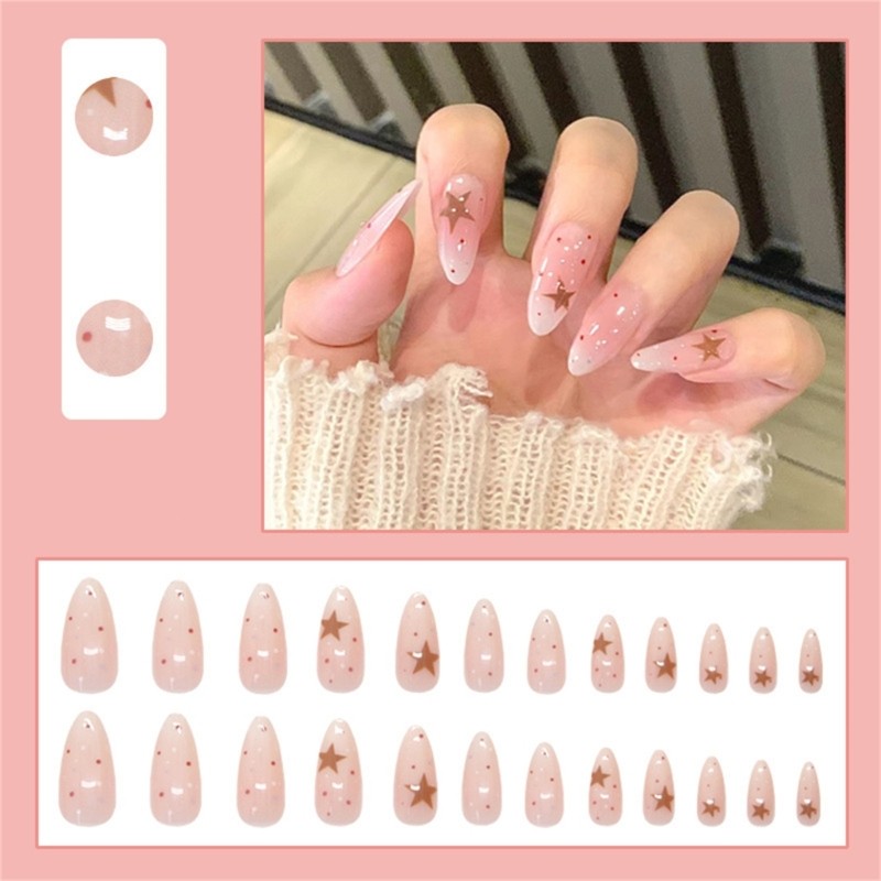 24x Sweet False Nail Press On Nail with Star Polkas Dots Designs on ...