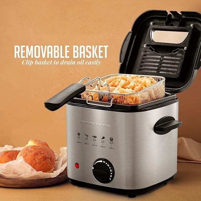 1.58 Qt Silver Small Electric Deep Fryer with Removable Frying Basket ...