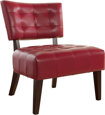 Blended Leather Tufted Accent Chair with Oversized Seating, Red | eBay