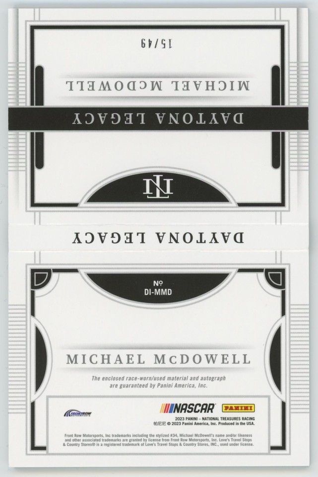 2023 National Treasures Nascar Dayton Legacy Michael McDowell Auto Patch /49 A29 | eBay