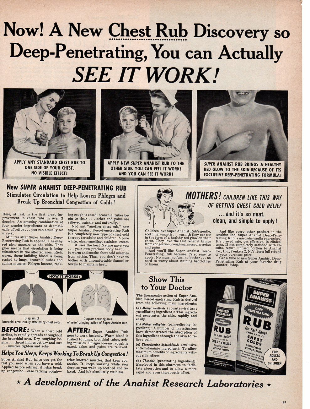 Vintage advertising print ad medicine ANAHIST Chest Rub see it work ...
