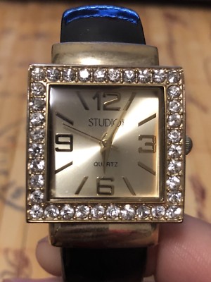 Studio Time Watch With Stones Wristwatch Bling Womens Square Silver ...
