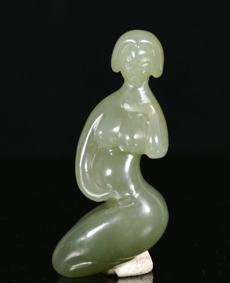 Rare China Fine Natural Hetian Green Jade Carved Beauty Belle Woman ...