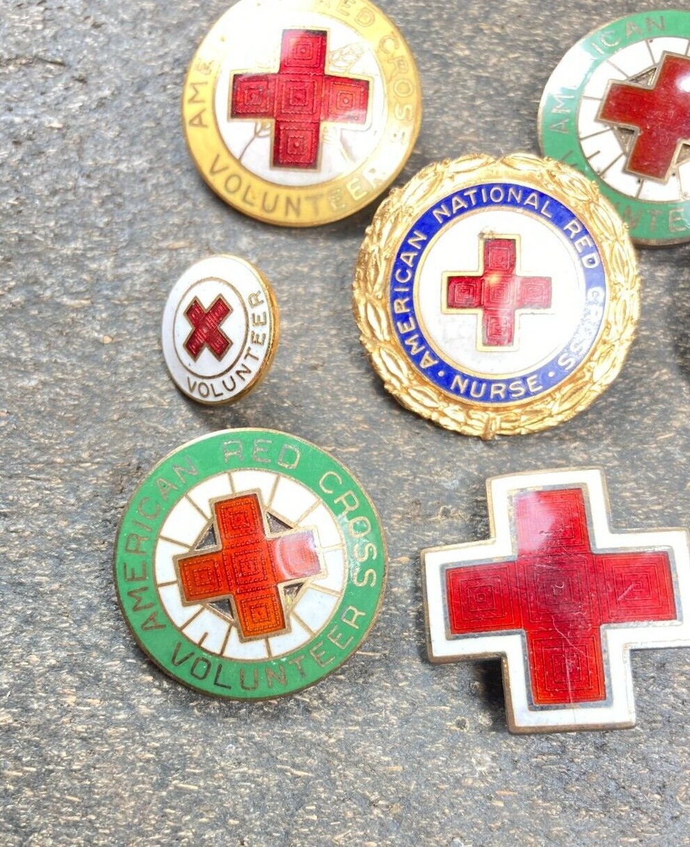 8 Piece Lot US American Red Cross Enamel Pin Badge Lot Volunteer Nurse ...