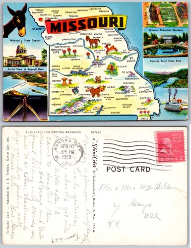 Missouri Map Landmarks Attractions State Capitol Postcard | eBay
