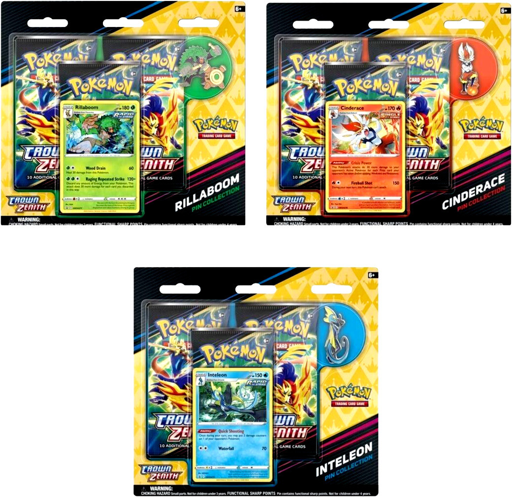 Nintendo Pokémon TCG Sword & Shield Crown Zenith Pin Collection - 3 ...