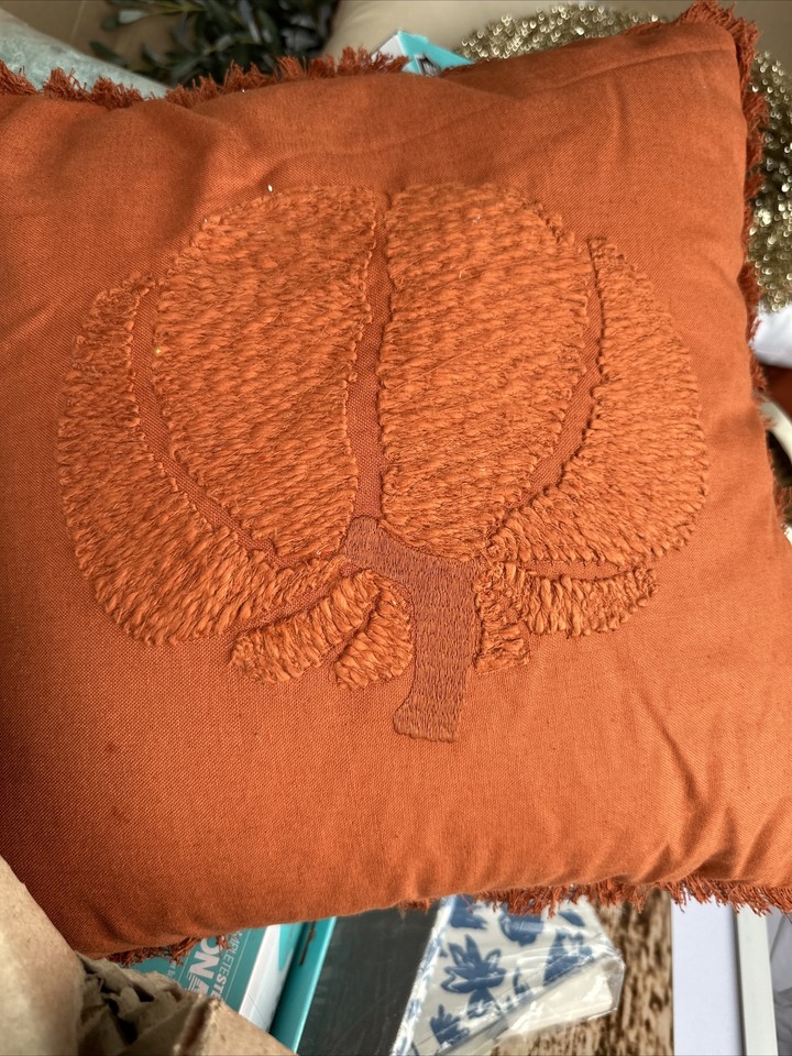 Threshold Embroidered Pumpkin with Frayed Edges Square Throw Pillow ...