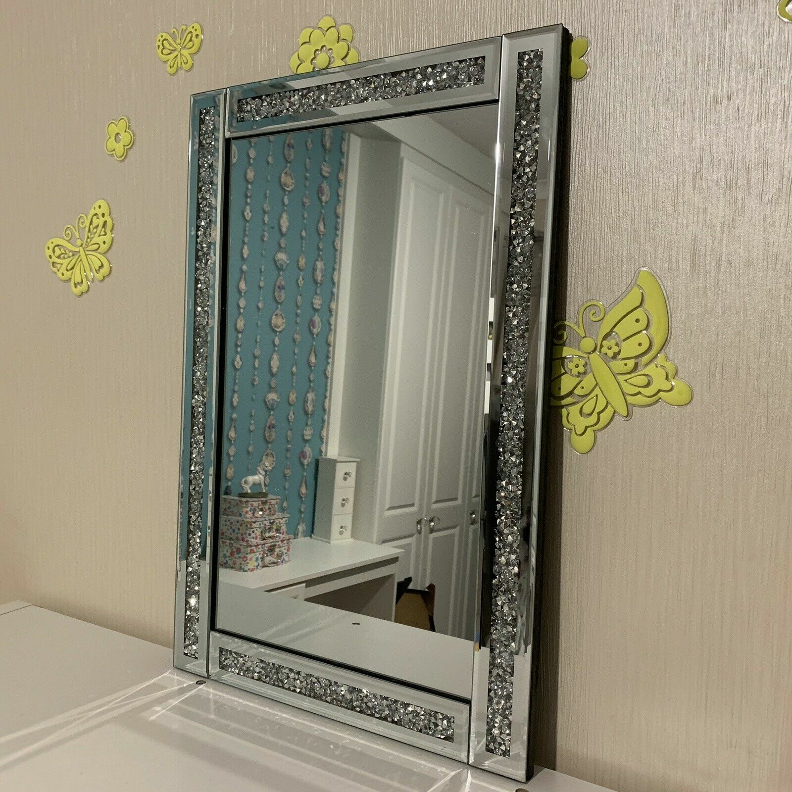 40x60 Silver Diamante Wall Mirror Girls Bed Bath Room Bling Jewel Wall ...