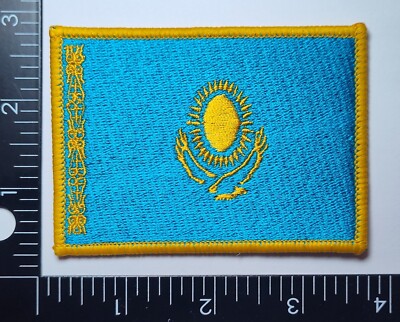 Patch Kazakhstan Country Flag Iron On Sew On Golden Boarder High Quality Patch | eBay