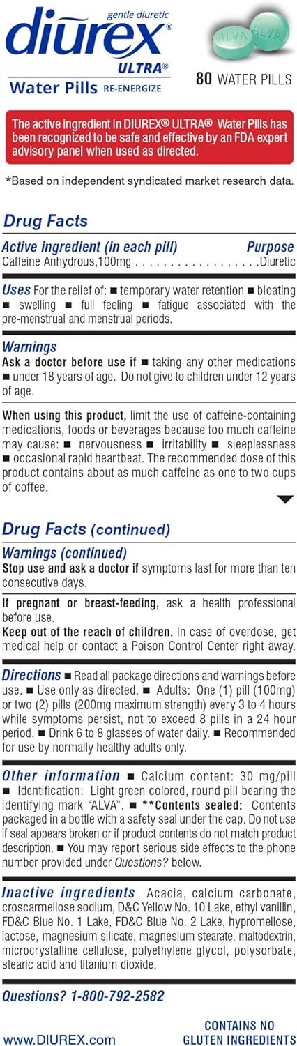 Diurex Ultra Re-Energizing Water Pills - Relieve Water Bloat - Feel ...