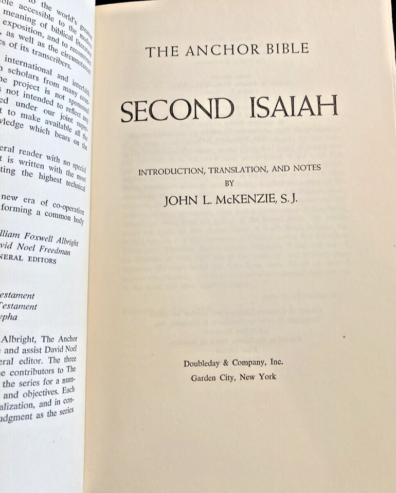 The Anchor Bible Second Isaiah Book Translated by John L McKenzie ...