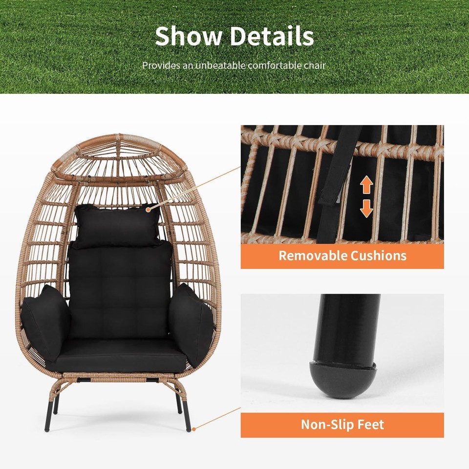Egg Chair Egg Basket Rattan Chair Steel Frame Oversized Indoor Outdoor ...