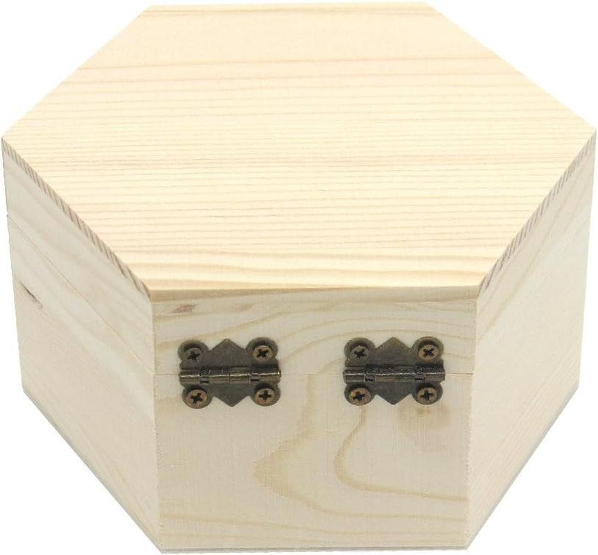 Plain Unfinished Box, Hexagon Unpainted Wooden Jewelry Box DIY Storage ...