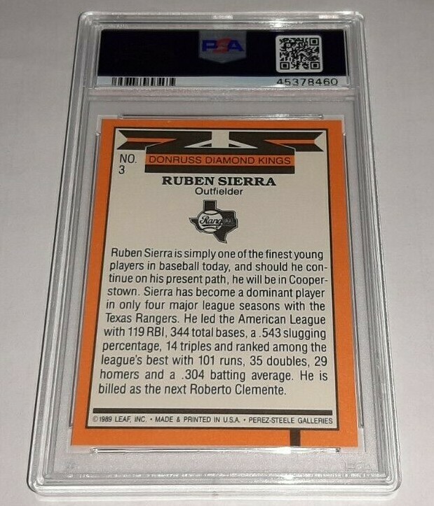 1990 Donruss #3 Ruben Sierra Diamond Kings No Line Error Card PSA 9 ...