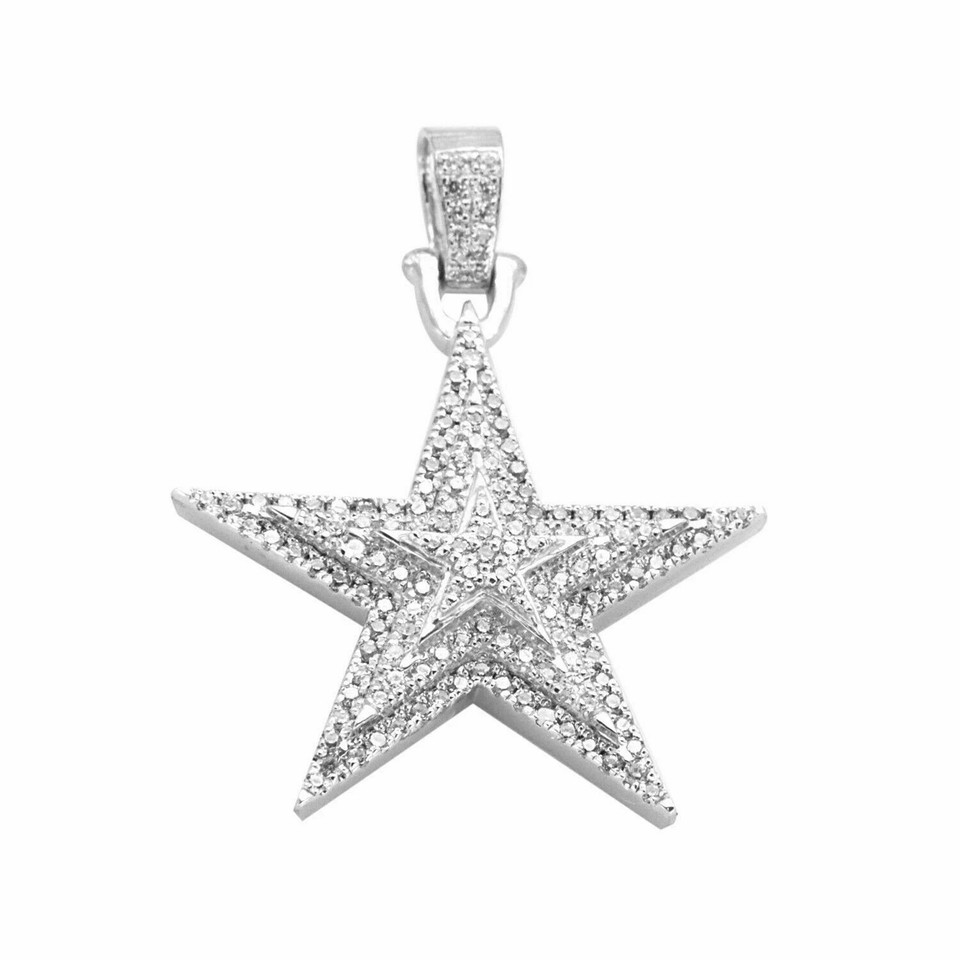 1.27 CT Micro Pave Round Cut Diamond 14K White Gold Finish Cluster Star ...