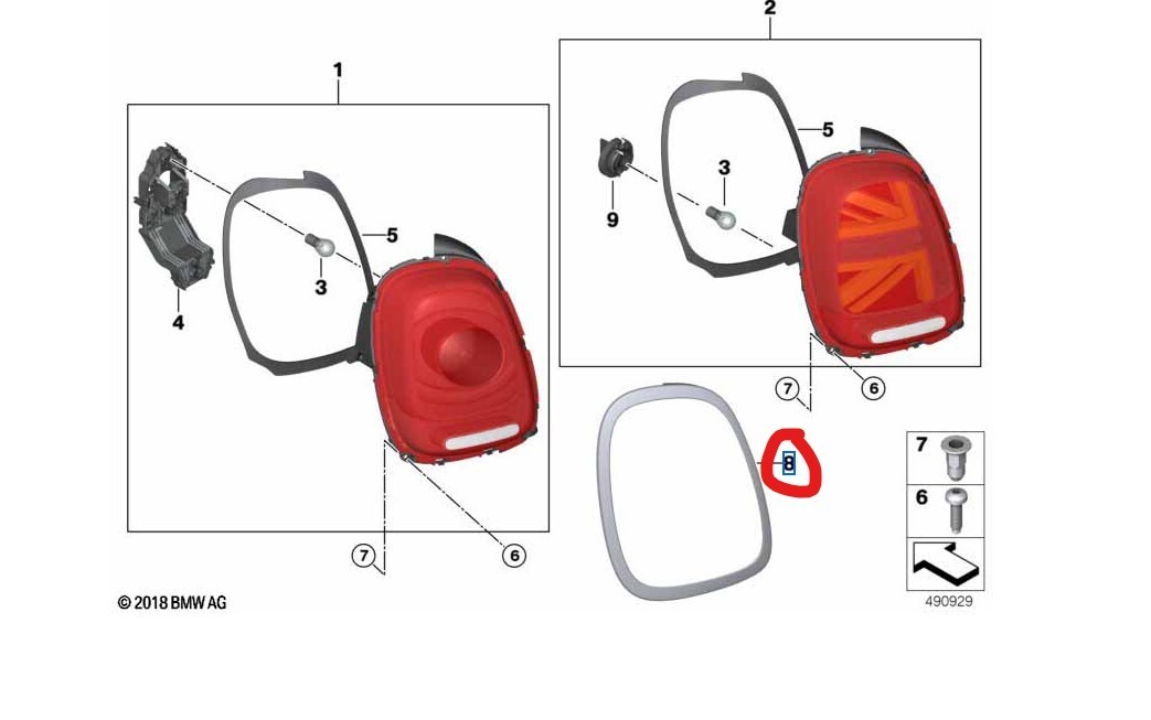OEM Mini Cooper F55-F57 Right Rear Tail Light Trim Ring 63217351432 for ...