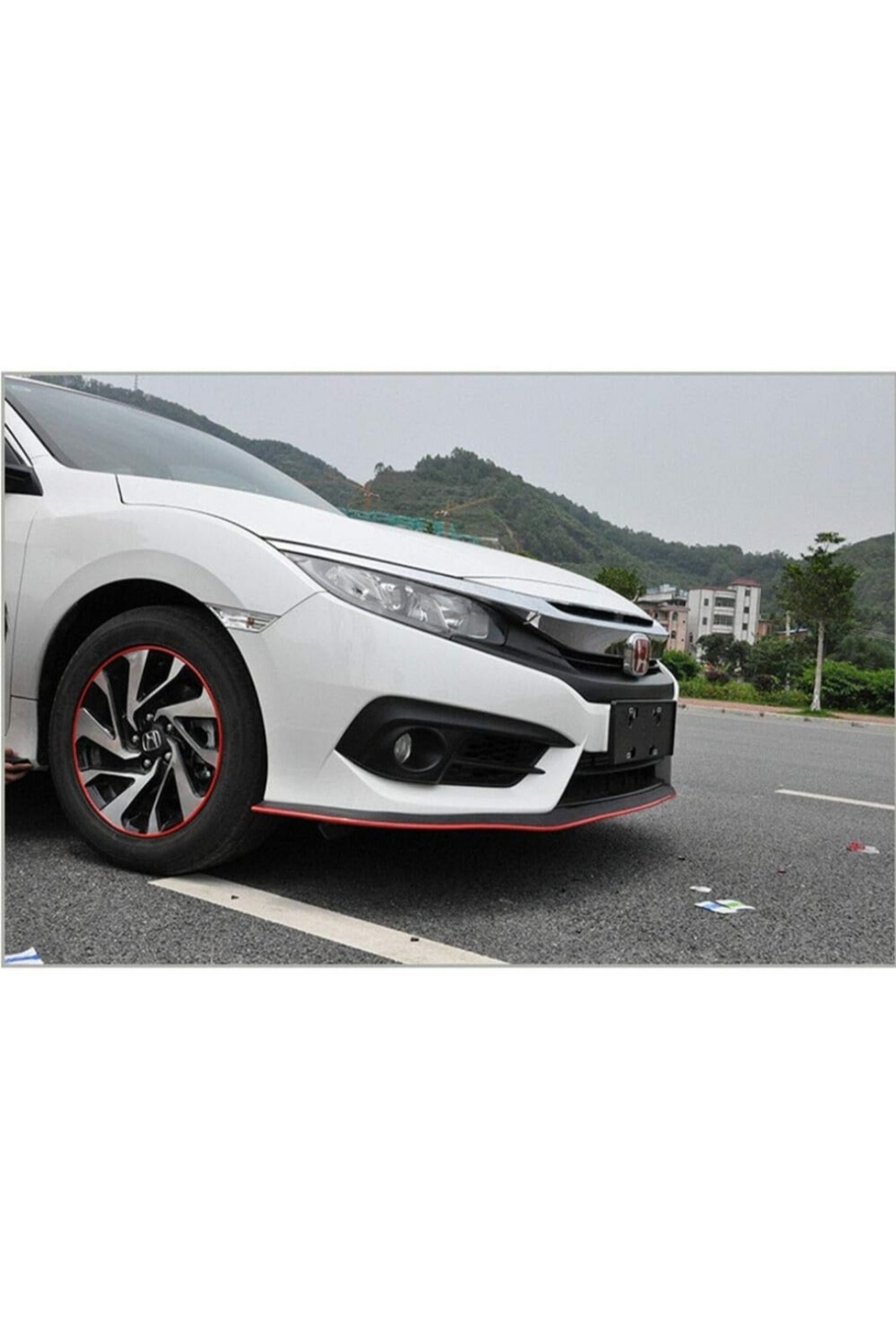 Car Universal 8FT Black Red Front Bumper Lip Splitter Chin Spoiler Body ...