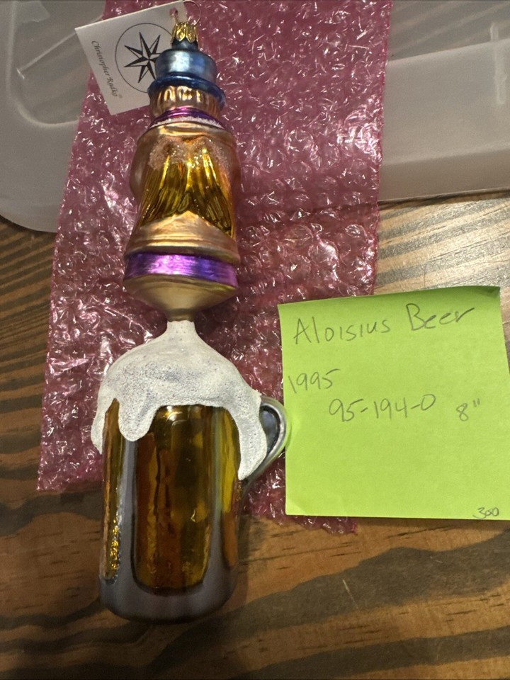 RARE Christopher Radko Aloisius Beer HB Glass Christmas Ornament 8" W ...