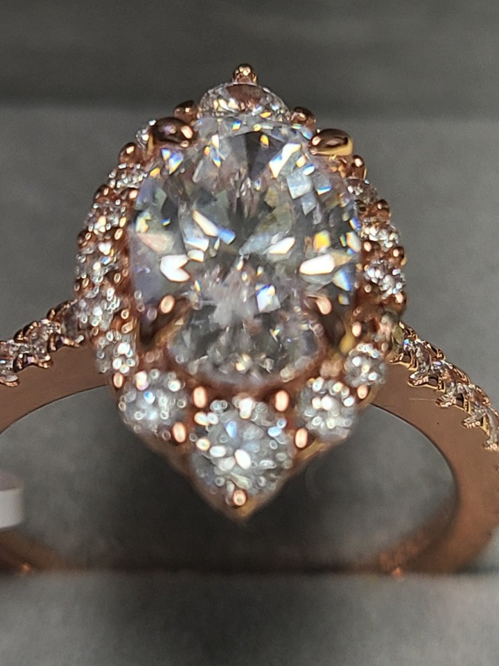 Maxine Pink Simulated Stone Rose Gold Plate Halo Oval Cut Engagement ...