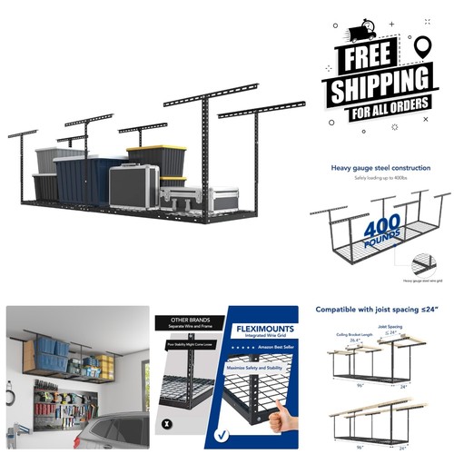 Black Metal Overhead Storage Rack – Durable 2x8 Garage Solution for ...