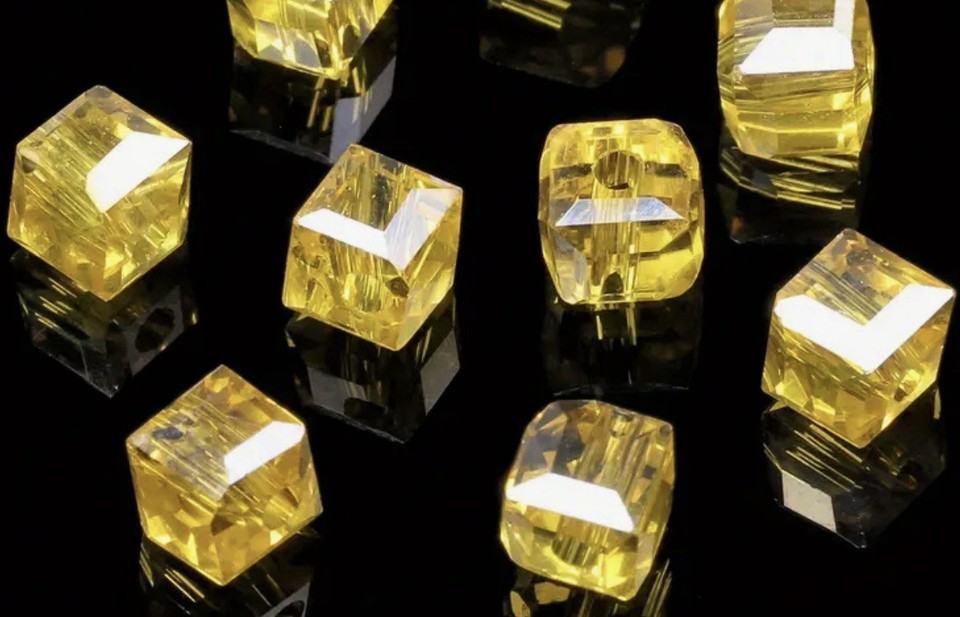 4mm Faceted Crystal Cube Beads Lemon Yellow Qty:33 | eBay