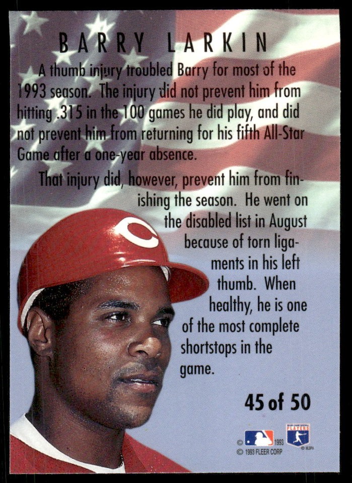 1994 Fleer All-Stars 45 Barry Larkin Cincinnati Reds Baseball Card | eBay